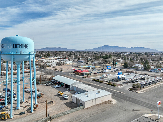 Deming's water tower stands as the town's unofficial greeter. "Welcome to affordable living," it seems to say.