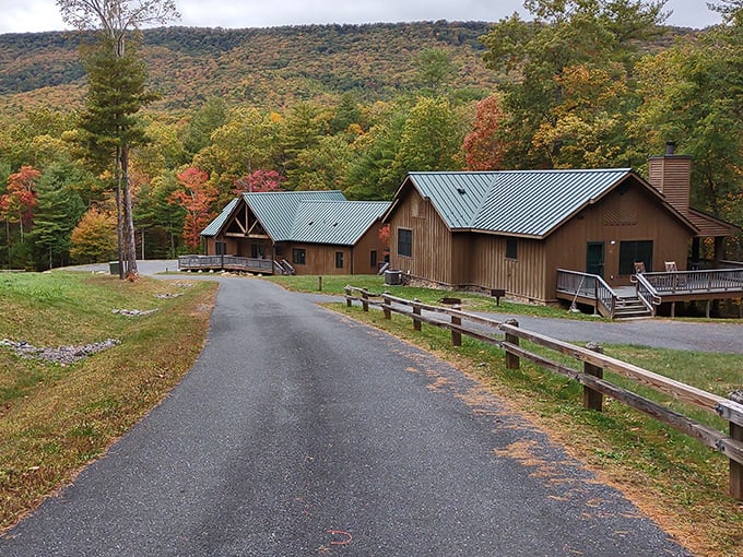 Cabin fever of the best kind! These rustic retreats nestle into autumn's fiery palette.