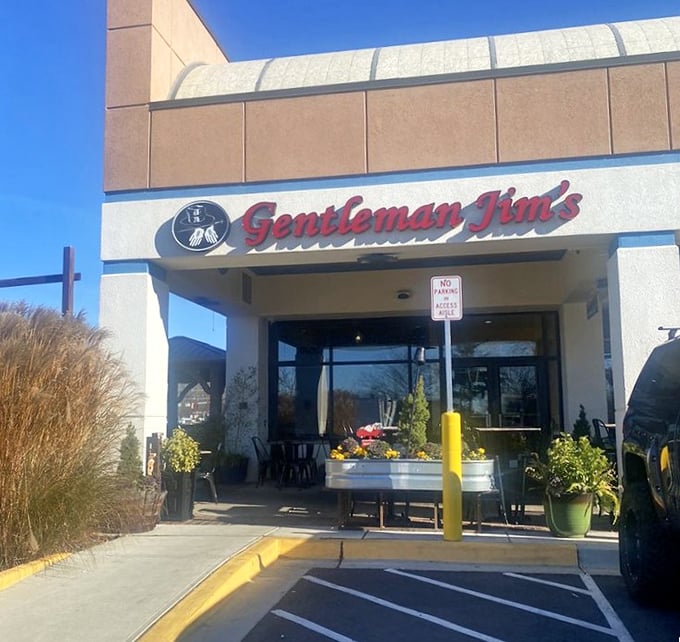 Gentleman Jim's modern storefront welcomes pizza pilgrims with clean lines and the promise of comfort food. 