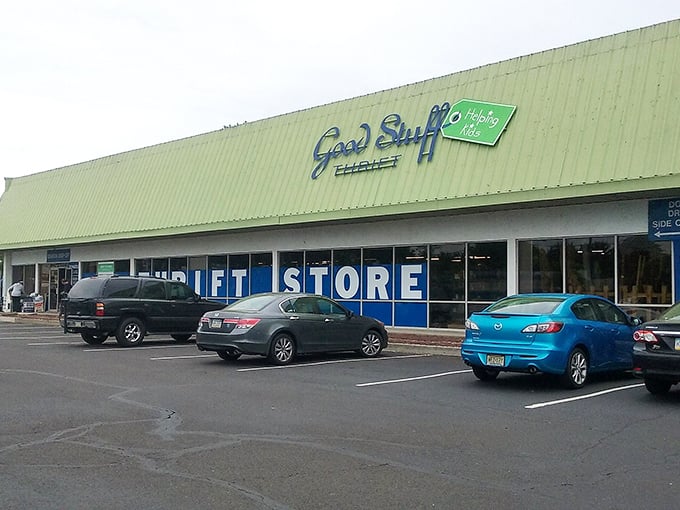 Good Stuff Thrift's cheerful green exterior promises exactly what's inside—good stuff at great prices! No false advertising here.