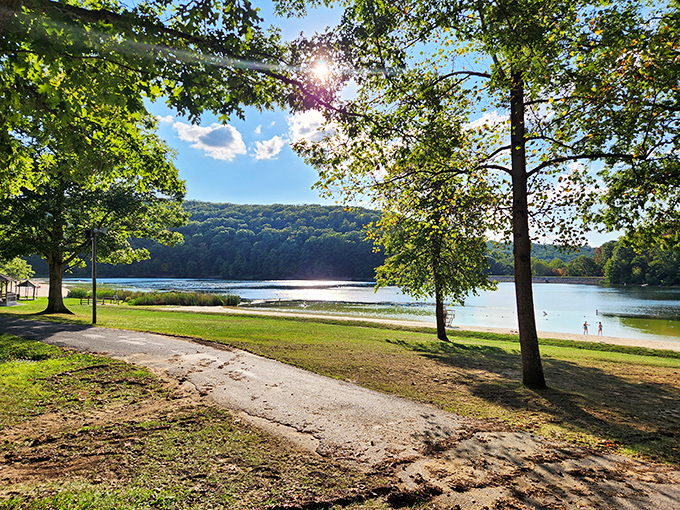 Greenbrier's mountain lake shimmers in the summer sun. The perfect place to perfect your cannonball technique!