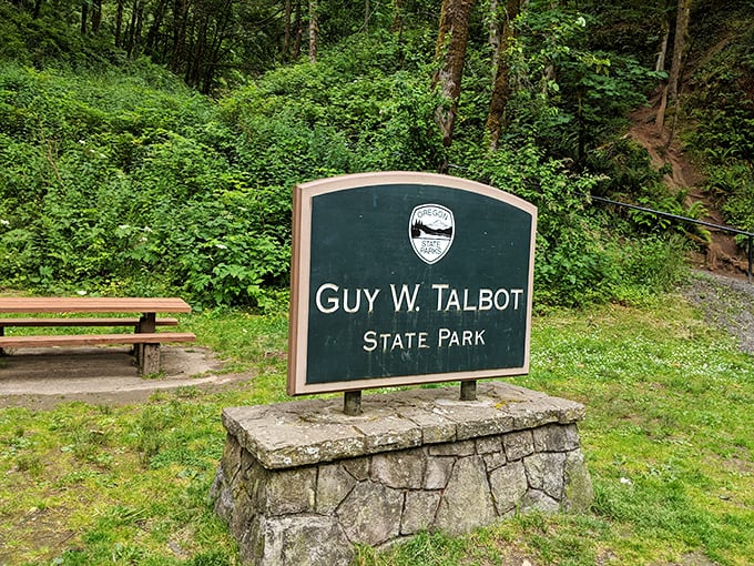 Guy W. Talbot State Park's entrance sign &ndash; the green gateway to waterfall wonderland.