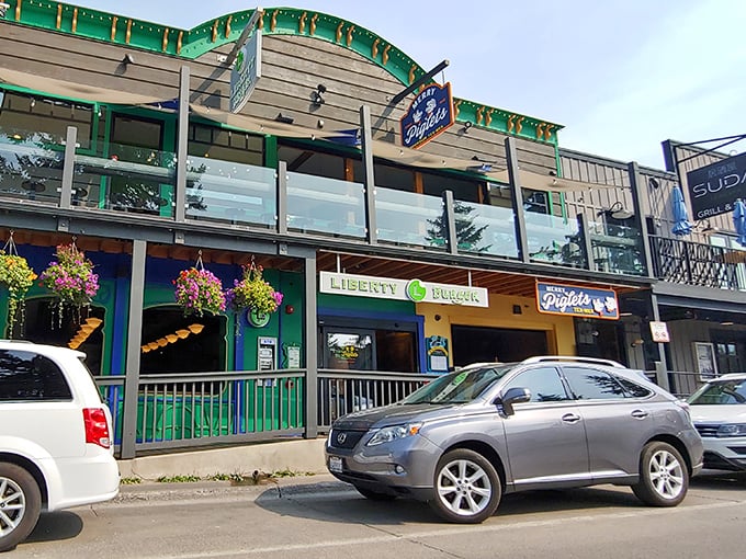 Liberty Burger's two-story wooden facade with green trim fits perfectly into Jackson's mountain town vibe &ndash; a burger oasis amid tourist prices.