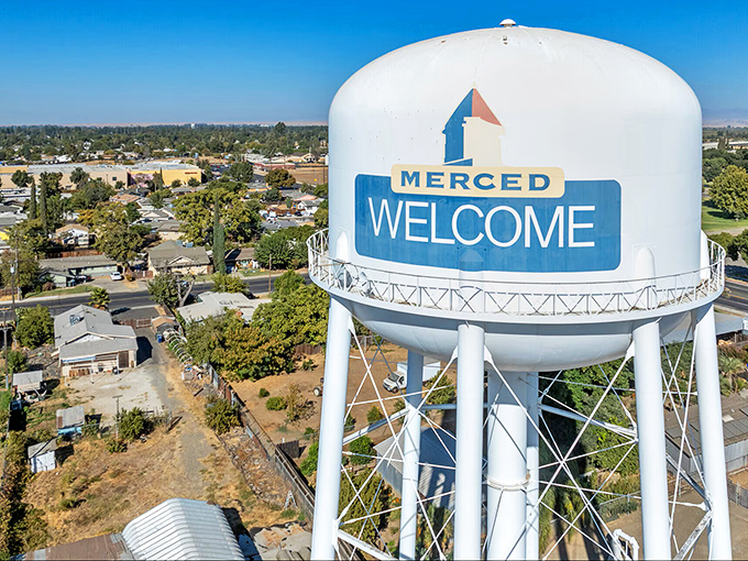 That iconic water tower welcomes you like a friendly giant waving hello to everyone passing through town.