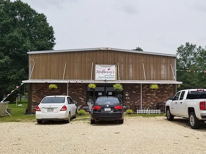 Country charm meets thrift store magic at this Hammond hideaway, where purple script promises personalized treasure hunting.