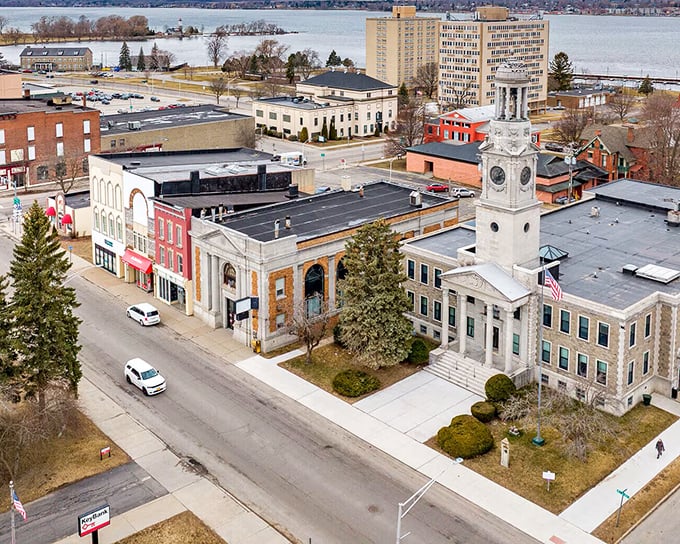 Ogdensburg's civic pride shines in this aerial view, where historic buildings and a stately clock tower stand sentinel over a waterfront that doesn't demand waterfront prices.