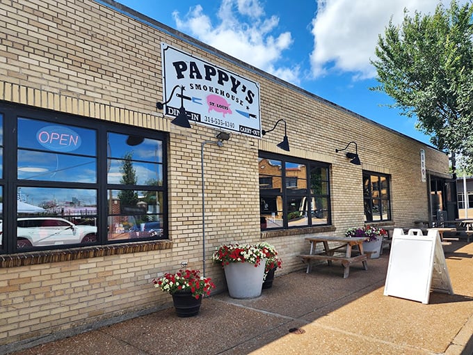 Pappy's unassuming brick exterior gives no hint of the barbecue magic happening inside &ndash; that's what the line of people is for.