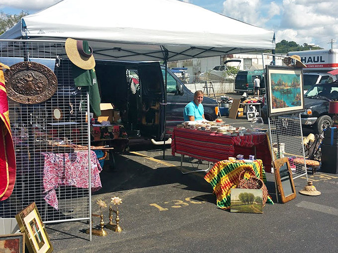 Treasure hunting paradise! Colorful displays under white tents create the perfect backdrop for discovering one-of-a-kind gems at Peddlers Flea Market.