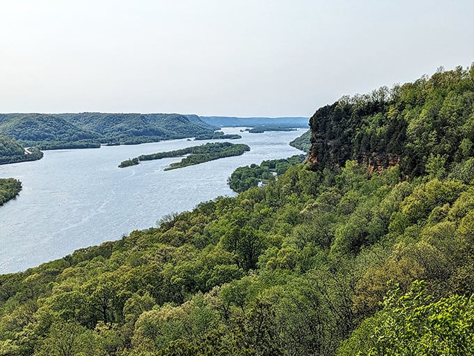 Eagle's-eye drama! The mighty Mississippi spreads below like nature's own IMAX experience&mdash;no 3D glasses needed.