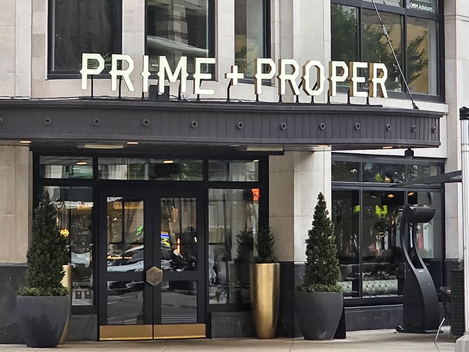 Prime + Proper's sleek, modern entrance whispers of urban sophistication, but the steaks inside shout with bold flavor.