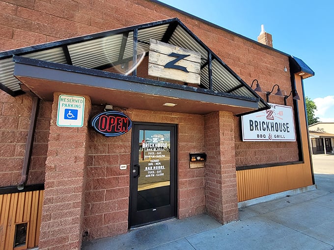 Brick and corrugated metal create a building as sturdy and reliable as the BBQ served inside its welcoming walls.