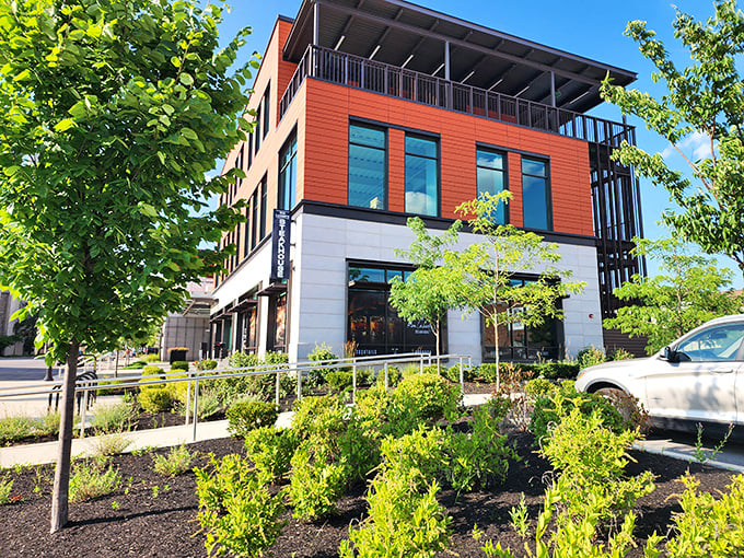 Ron Lahody's modern orange facade stands out like a perfectly seared steak on a plain white plate&mdash;impossible to ignore.