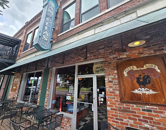 Sam & Ella's vintage storefront brings nostalgic charm to Tahlequah. That wooden sign promises comfort food that transcends expectations.