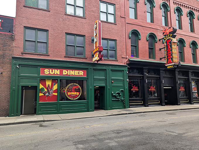 Sun Diner's vibrant storefront brings a splash of musical heritage to Nashville's historic district.