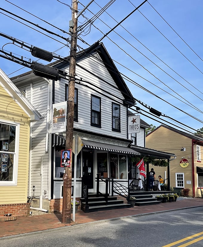 Theo's classic white clapboard exterior whispers of Eastern Shore elegance. This St. Michaels treasure looks more like a gracious home than a steakhouse.