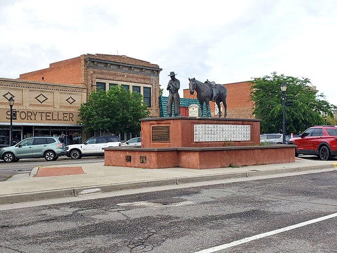 Downtown Thermopolis features the Cowboy and Horse monument, celebrating Wyoming&rsquo;s proud western heritage and welcoming visitors with small-town charm.