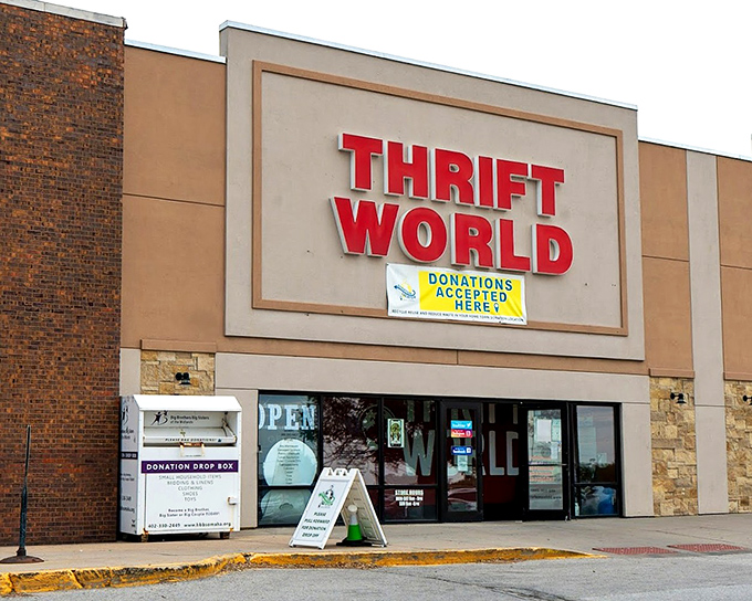 The donation drop box stands ready for your contributions. One person's "I'm done with this" becomes another's "Just what I needed!"