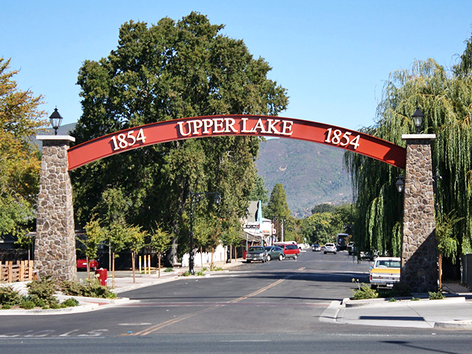 Upper Lake's historic archway welcomes visitors like a friendly neighbor who's genuinely happy to see you.