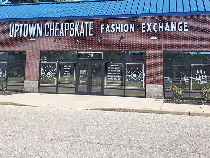 Brick facade meets trendy signage - where suburban style hunters come to upgrade their wardrobes affordably.