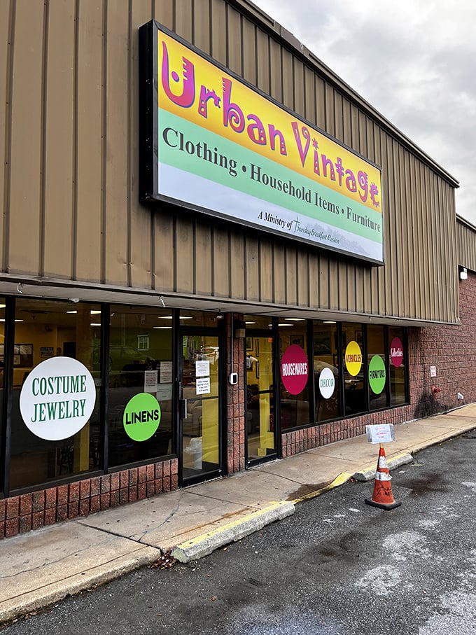 Urban Vintage's colorful facade hints at the curated treasures hiding behind those welcoming doors.