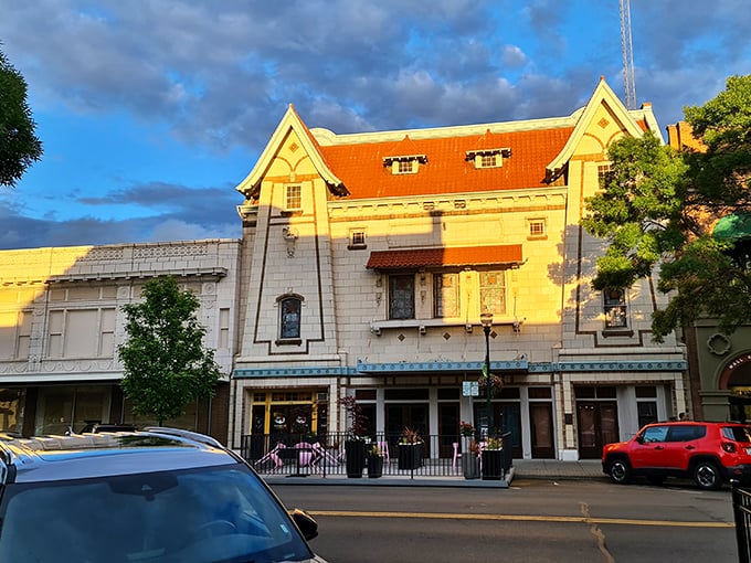Walla Walla's historic theater glows golden in the evening light—a reminder that small towns still know how to dress up for a night out.