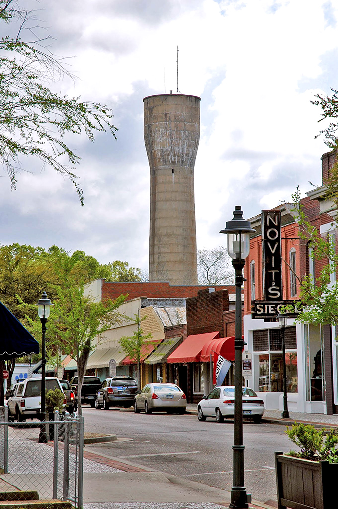 Walterboro's iconic water tower stands like a concrete sentinel watching over Main Street, where your retirement dollars stretch further than your morning walk.