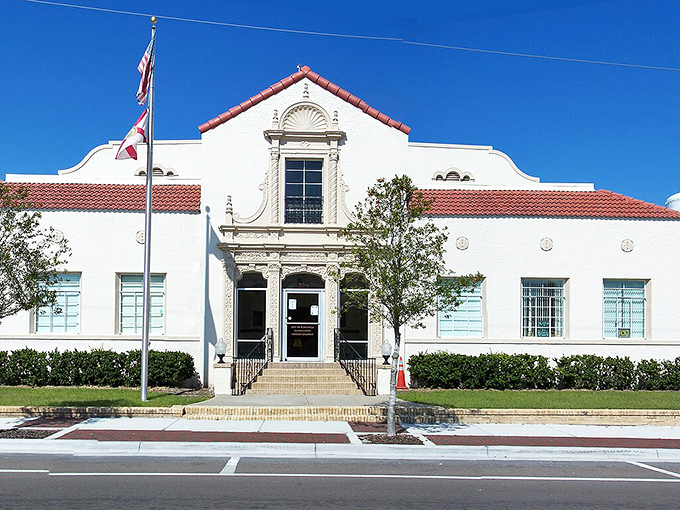 This historic building's pristine white façade reflects both Spanish influence and small-town pride in equal measure.