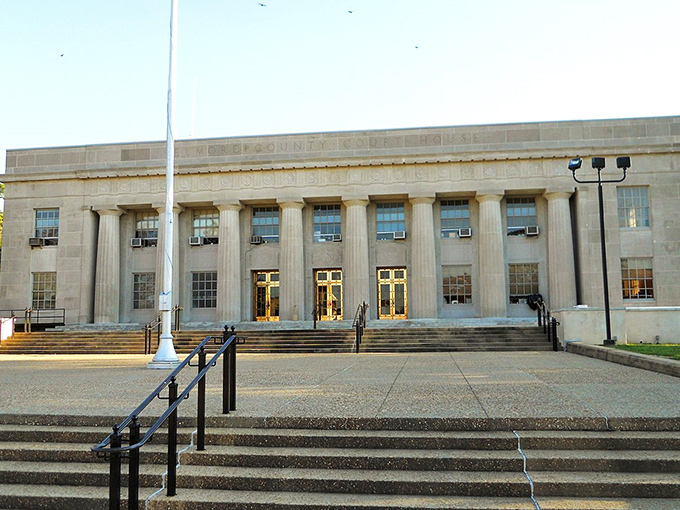 Historic federal building commands respect on the town square where past meets present gracefully.