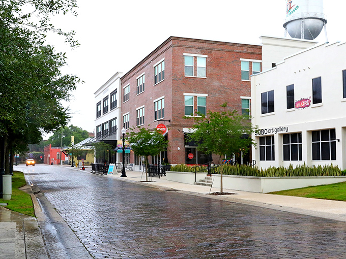 Rain-slicked streets in Winter Garden reflect the charm of a downtown that's both historically preserved and vibrantly alive.
