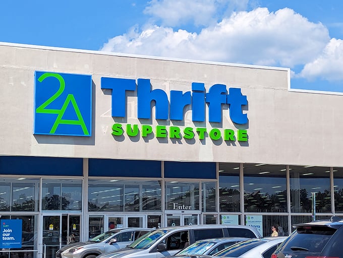 The unmistakable 2A logo shines bright against clear blue skies&mdash;a landmark for Maryland's most dedicated bargain seekers.