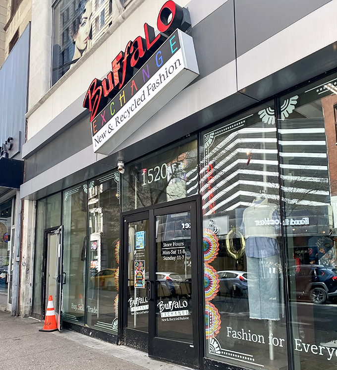 With its bold red signage and stylish window displays, Buffalo Exchange brings boutique vibes to the secondhand scene.
