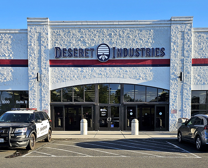 The professional storefront design hints at the carefully curated selection of bargains waiting inside patiently. 