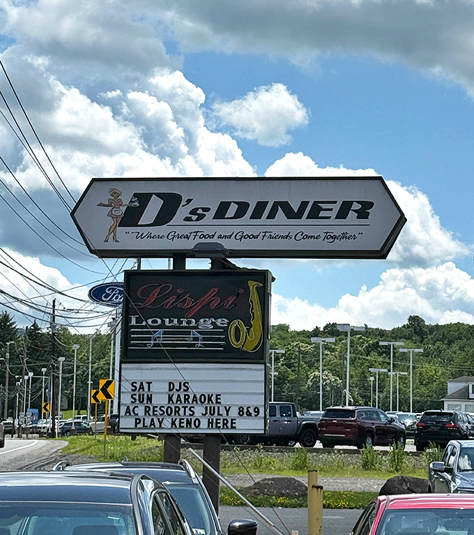 D's Diner's roadside sign promises "Great Food and Good Friends" – a simple philosophy that's kept them in business for decades.