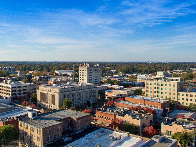 El Dorado's aerial view showcases a city where historic buildings and autumn trees create a tapestry as rich as the town's history&mdash;but with housing prices that aren't.