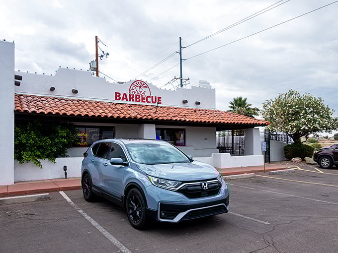 The simple white exterior of Eric's Family Barbecue lets the aromatic smoke do all the talking.