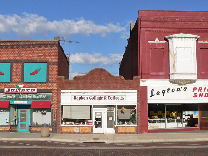 Kapke's Cottage & Coffee sits nestled between vintage brick buildings in downtown Fairbury. Small-town coffee shops—where your latte costs half what you'd pay in the city.