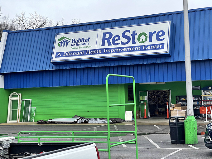 Where home improvement meets heart improvement. ReStore's distinctive blue and green color scheme signals eco-friendly bargains inside.