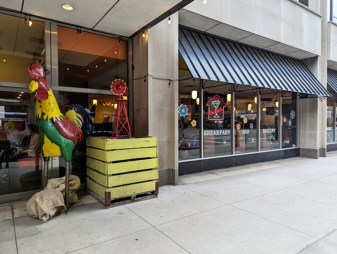 Sleek black awnings outside, comfort food inside. This chicken-themed eatery brings rural warmth to urban Minneapolis.