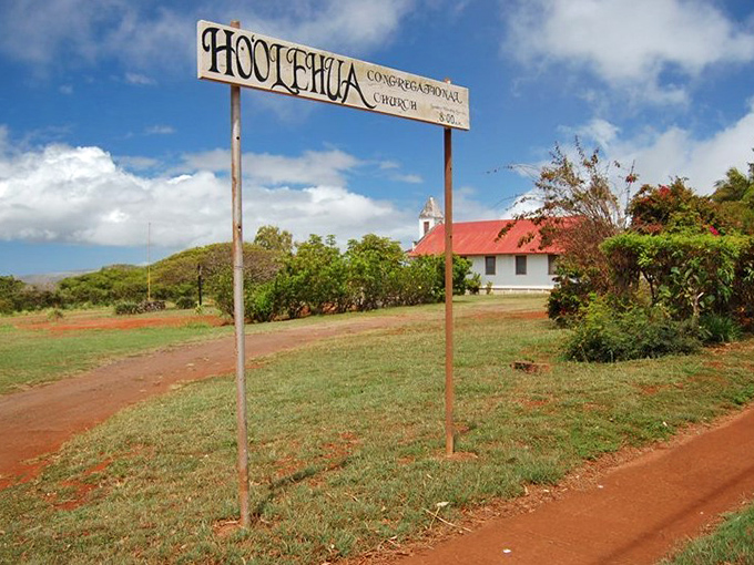 Ho'olehua's church stands as a simple testament to faith and community, where Sunday services come with a side of breathtaking views.