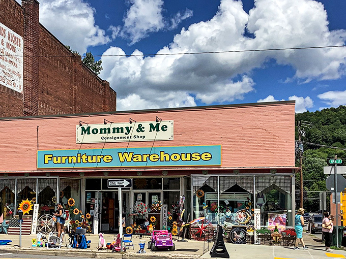 "Mommy & Me" consignment shop in Honesdale displays a treasure trove of nostalgic toys and colorful sunflowers, proving small-town shopping beats the mall any day of the week.
