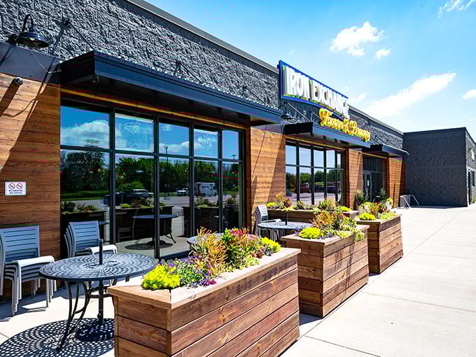 The sleek wood-and-stone fa&ccedil;ade of Iron Exchange houses pizza worth driving to Maple Plain to experience.