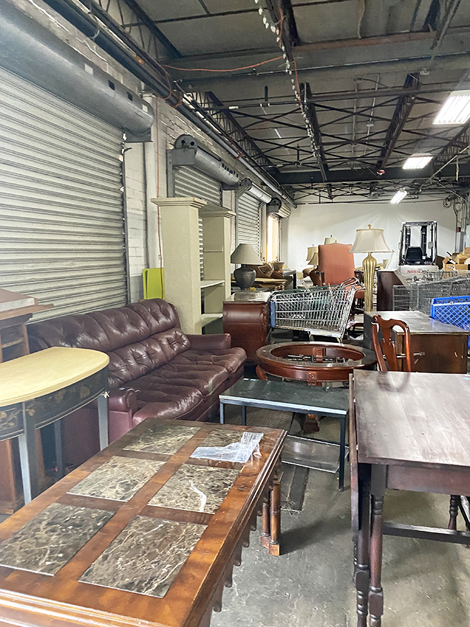 The furniture section at Last Chance feels like a treasure-filled warehouse, where every dusty corner promises a forgotten gem waiting for a second life.