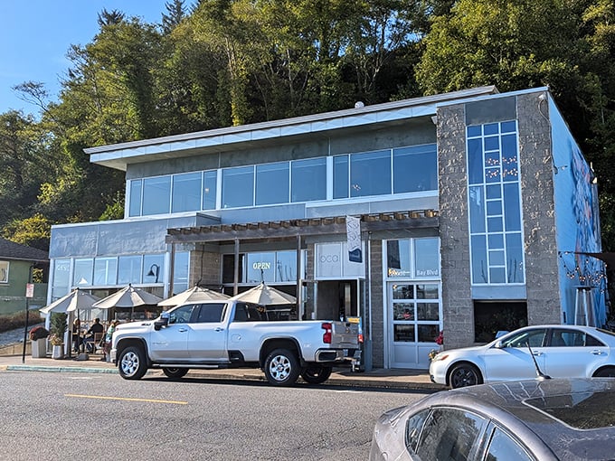 This two-story seafood haven offers panoramic views of Newport's working harbor. Watch your dinner arrive by boat!