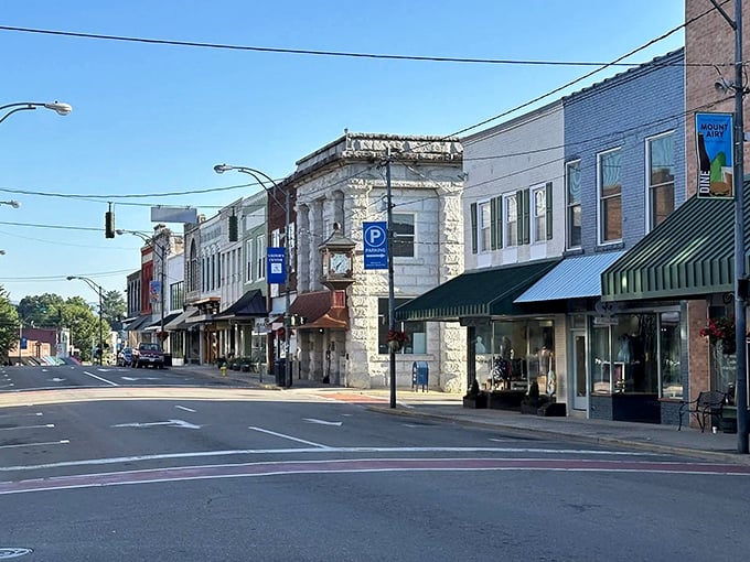 Main Street at its most timeless. Mount Airy&rsquo;s historic storefronts and slow-paced mornings offer small-town living with a hint of bluegrass nostalgia.