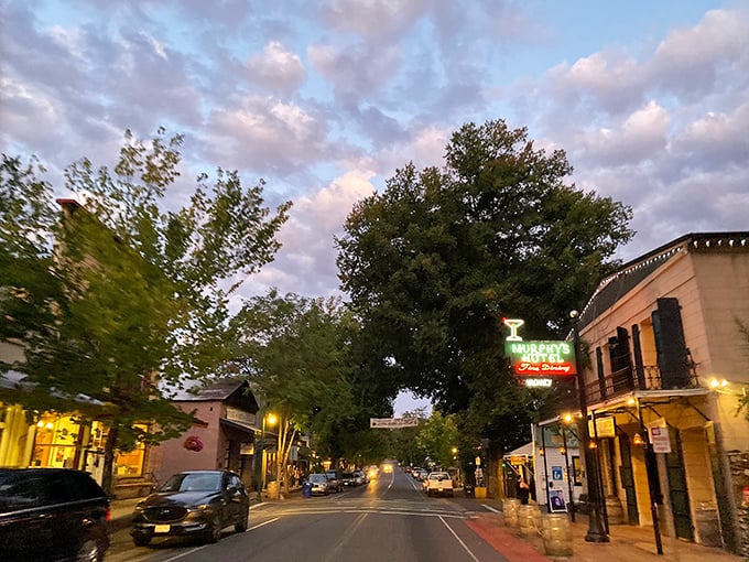 Evening settles on Murphys' main street, when the glow of shop windows invites you in for one more taste of local charm.