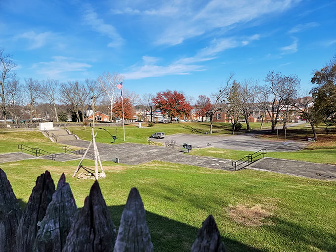 A glimpse into pioneer life at Old Fort Harrod, where history comes alive through meticulously recreated frontier buildings.