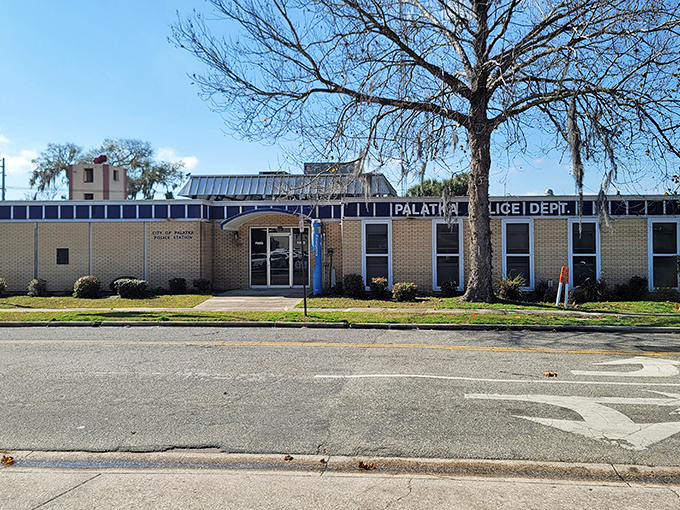 Palatka's police department building stands ready to serve, representing the community services that make small-town living appealing.