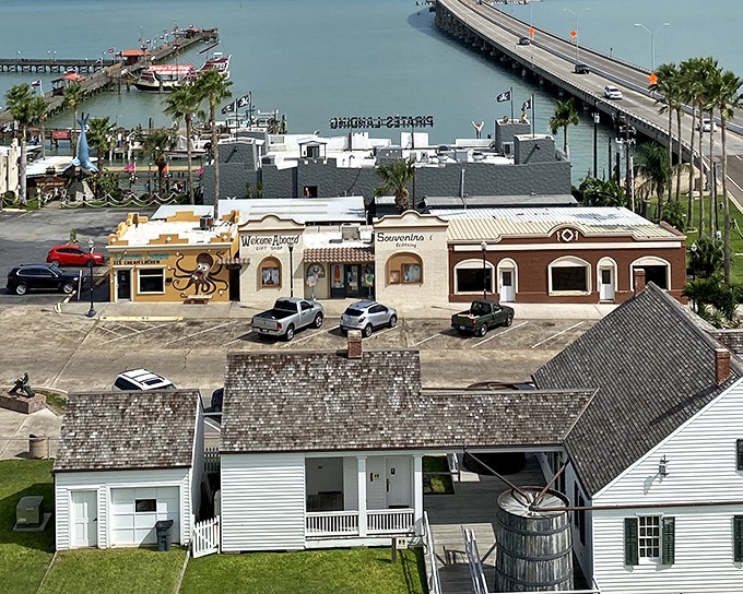 Waterfront charm meets small-town hospitality in Port Isabel, where seafood restaurants and souvenir shops face the sparkling Laguna Madre waters.