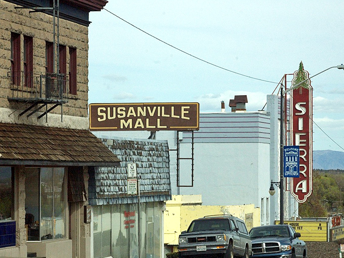 Main Street magic awaits in Susanville, where vintage signage and mountain views create postcard-perfect retirement scenery.