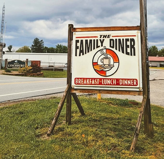 The Family Diner sign - That hand-painted sign with steaming coffee cup tells you everything: honest food, zero pretension, maximum comfort.